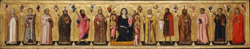 Thronende Madonna mit Kind und den vier lateinischen Kirchenvätern ...