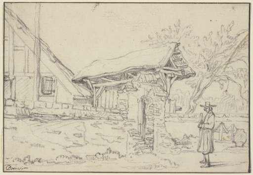 Dorfkirchhof, rechts ein Mann - Digitale Sammlung