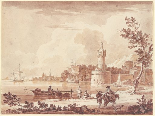 Meeresbucht mit einem Leuchtturm und einer Befestigung im Hintergrund ...